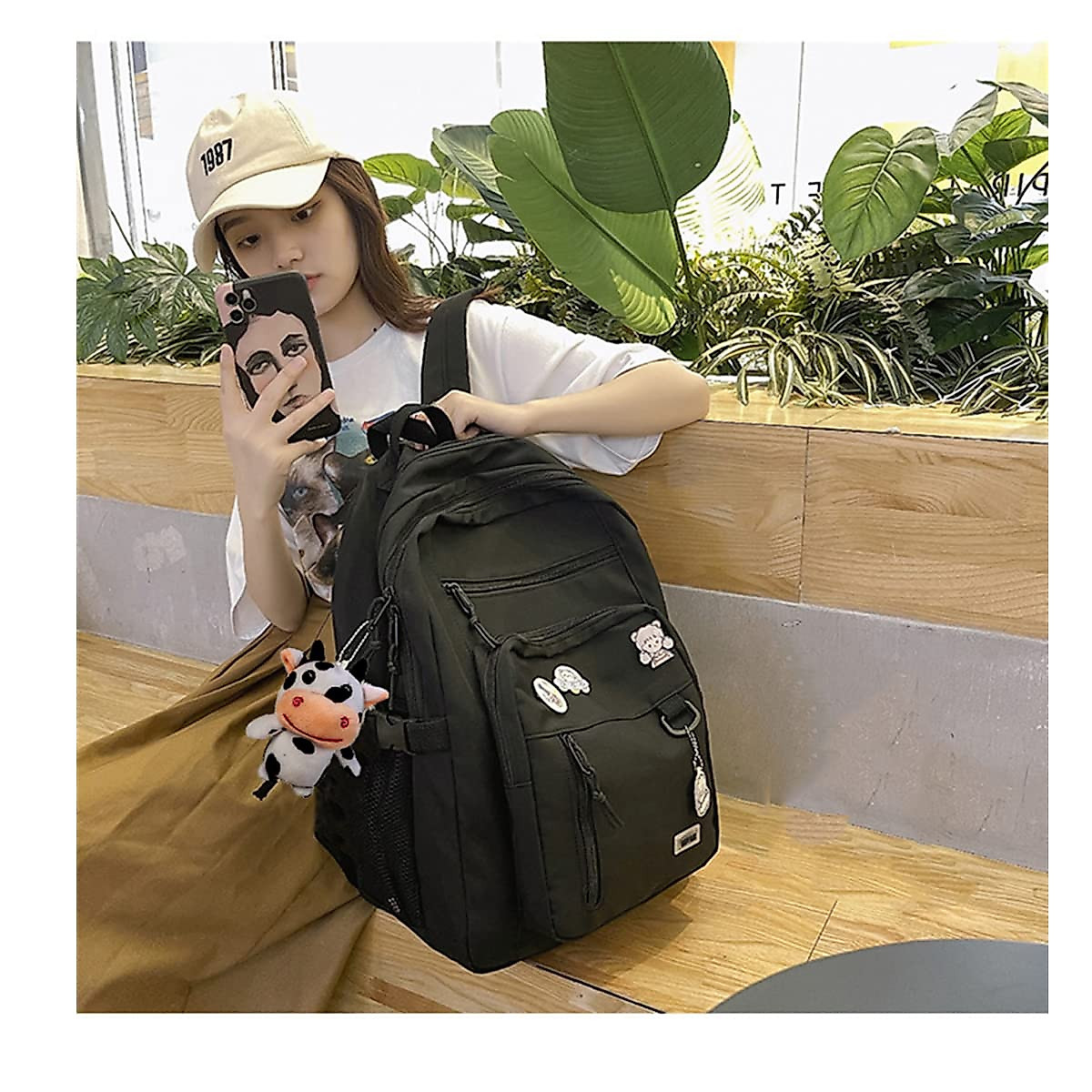 SPORTBANG Cute Aesthetic Backpack for teen girls middle school Bag Student Laptop White Backpacks With Cute pin accessories(Black, One Size)