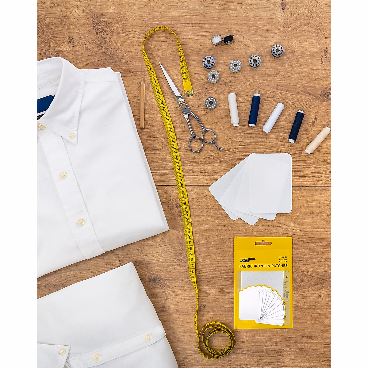 ZEFFFKA Premium Quality Fabric Iron-on Patches Inside & Outside Strongest Glue 100% Cotton White Repair Decorating Kit 12 Pieces Size 3" by 4-1/4" (7.5 cm x 10.5 cm)