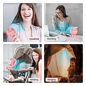 Stroller Fan Upgraded Handheld Personal Fan Battery Operated Mini Portable Fan with LED Light Aromatherapy, Flexible Tripod Clip On Fan with 3 Speeds Versatile Fan for Car Seat Crib Bike Desk (Pink)