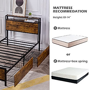 GAZHOME Twin Bed Frame with 2 XL Storage Drawers, Platform Bed Frame with 2-Tier Headboard, Strong Metal Slat Support/No Box Spring Needed/Easy Assembly/Space Saving