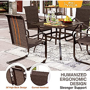 PHI VILLA Outdoor Patio C Spring Rattan Chairs, 4 Pieces High Back Wicker Dining Chair with Metal Frame for Patio, Deck, Porch - Brown