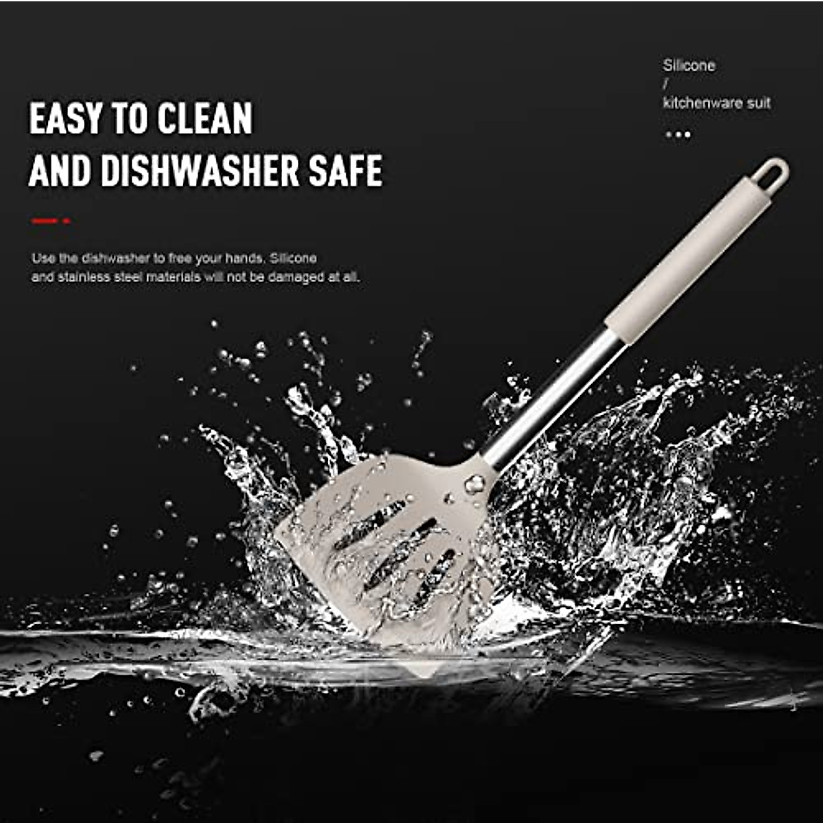 Large Silicone Cooking Utensils Set - Heat Resistant Kitchen Utensils,Turner Tongs,Spatula,Spoon,Brush,Whisk,Stainless Steel Silicone Cooking Tool for Nonstick Cookware,Dishwasher Safe (Khaki)