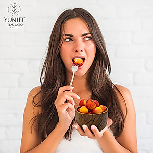 YUNIFF Teak Wood Rice Bowl, Wooden Small Bowl, Condiment Bowl for Sauces, Soups and Nuts, All Natural, Lightweight and Easy to Clean Set of 4