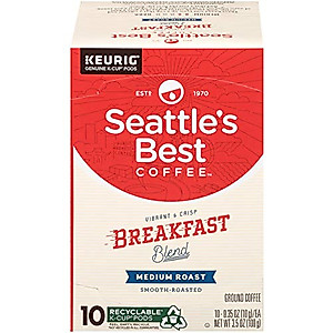 Seattle’s Best Coffee K-Cup Pods, Breakfast Blend, Medium Roast Smooth-Roasted Ground Coffee, 10 CT K- Cups/Box (Pack of 1 Box)