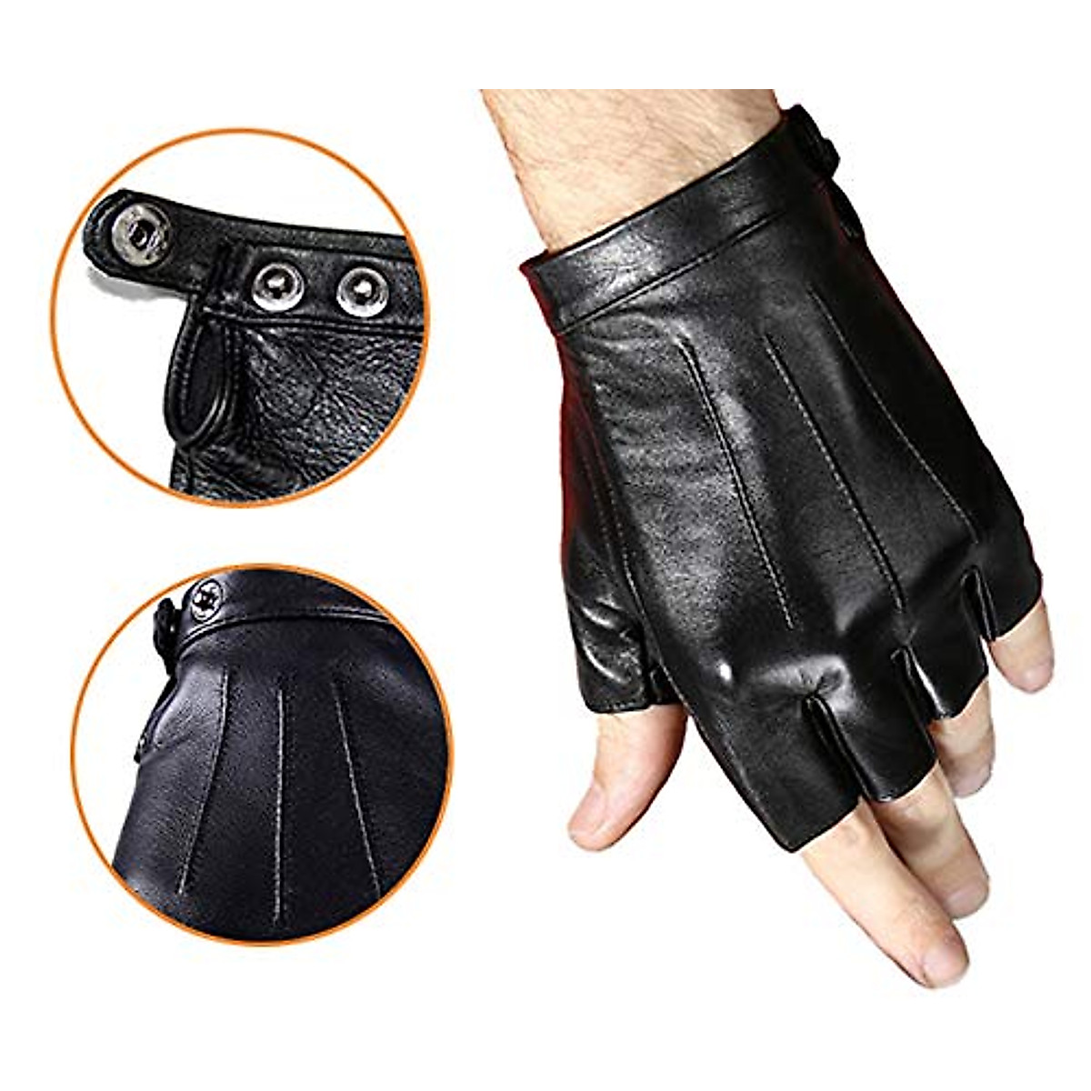 Fingerless Cosplay Gloves PU Faux Leather Outdoor Sport Half Finger Driving Glove for Men Women Teens (Fingerless, M)