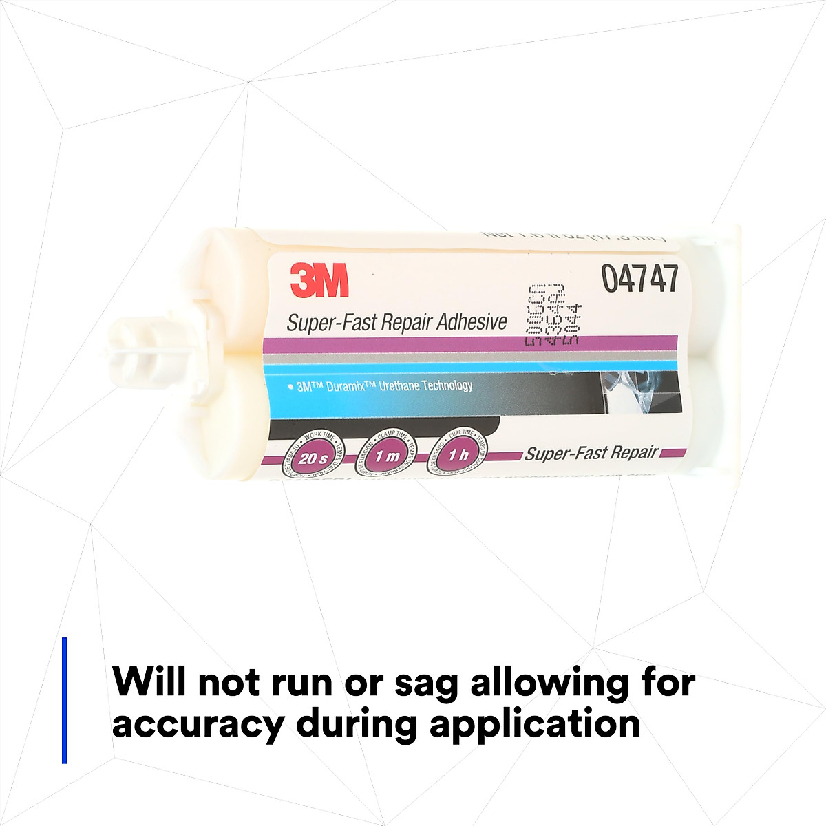 3M Super-Fast Repair Adhesive, 04747, Tranlucent Color,Two-Component, Semi-Rigid, Urethane Adhesive, 47.3 mL/1.6 fl oz Cartridge