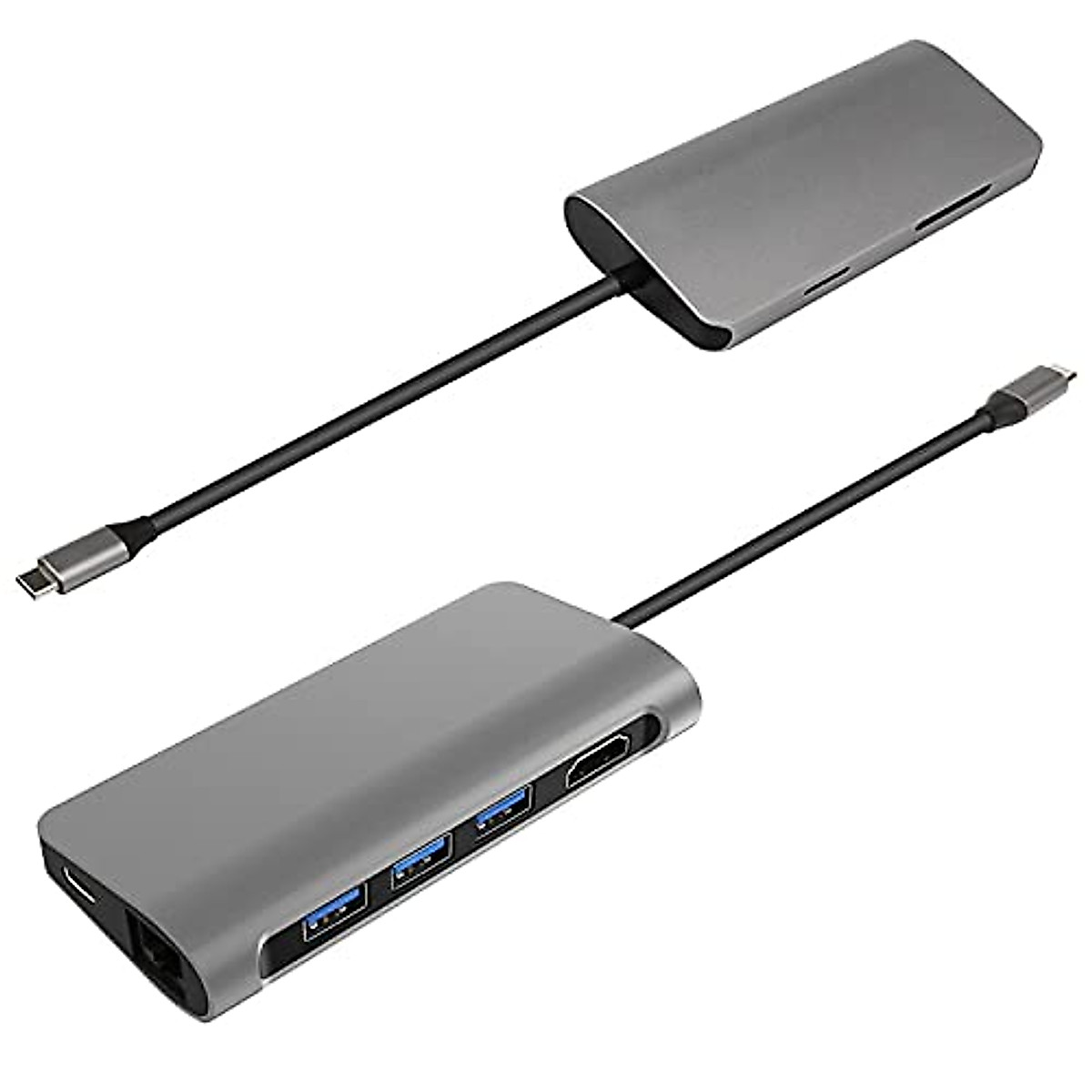 Convenient and Practical 8 in 1 Type-C to HDMI + USB 3.0 x 3 + RJ45 + PD + SD/TF Card Slot HUB Adapter