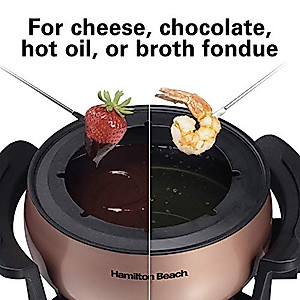 Hamilton Beach 3 Quart / 2.8 Liter 3QT Copper Electric Fondue Pot Set with Temperature Control, 6-Color Coded Forks, for Cheese, Chocolate, Hot Oil, Broth (86201)