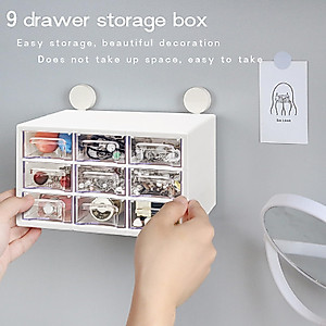 FODIENS Desk Storage Organizer with 9 Drawers, Stackable Desktop Craft Drawer Cabinet, Clear Storage Box Caddy for Makeup Jewelry Office Craft Supplies (9.84×6.3×5.9in)