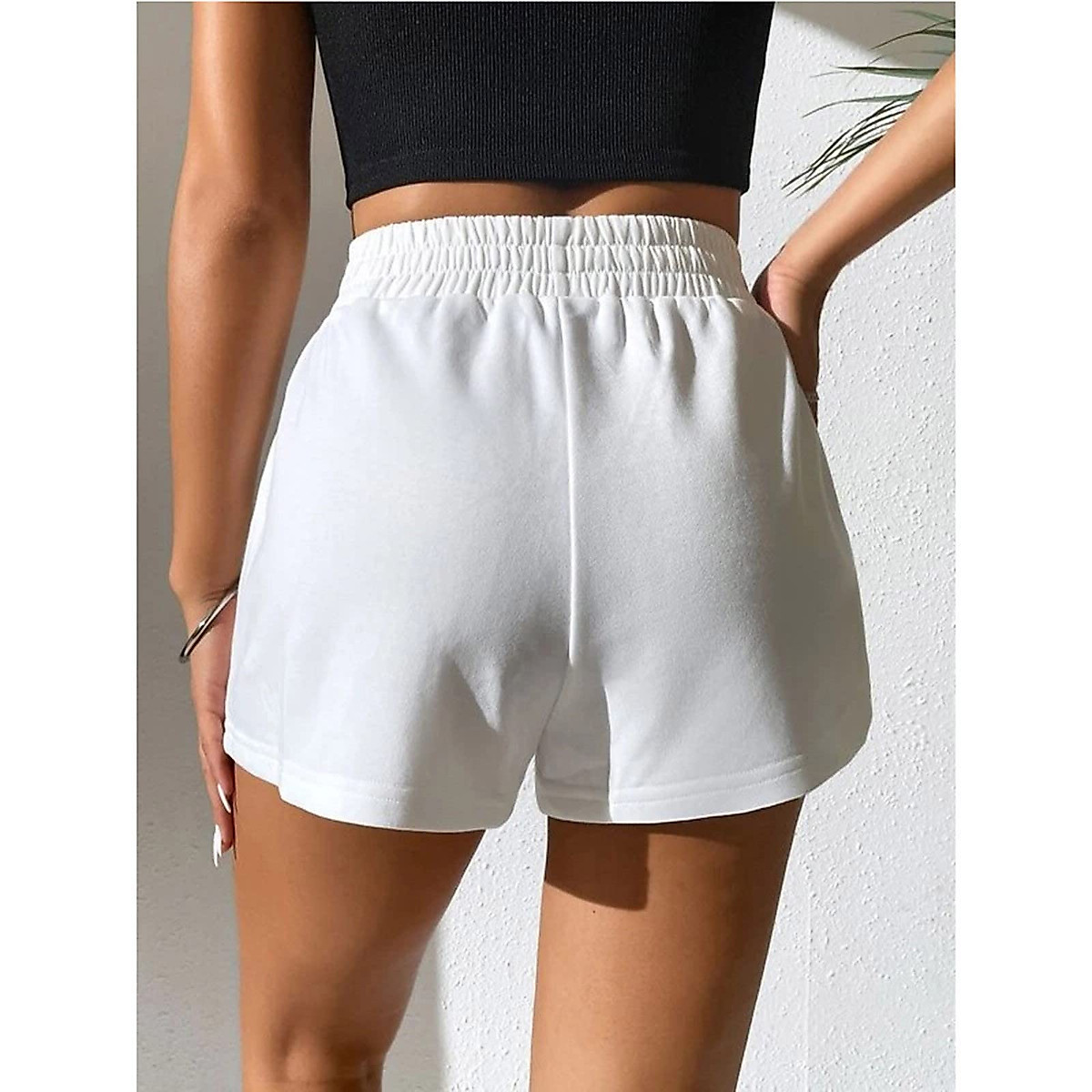 Womens 5" Terry Shorts Loose Comfy Yoga Sweat Cotton Shorts Athletic Fit High Waist Pockets Running Lounge Short Pant White