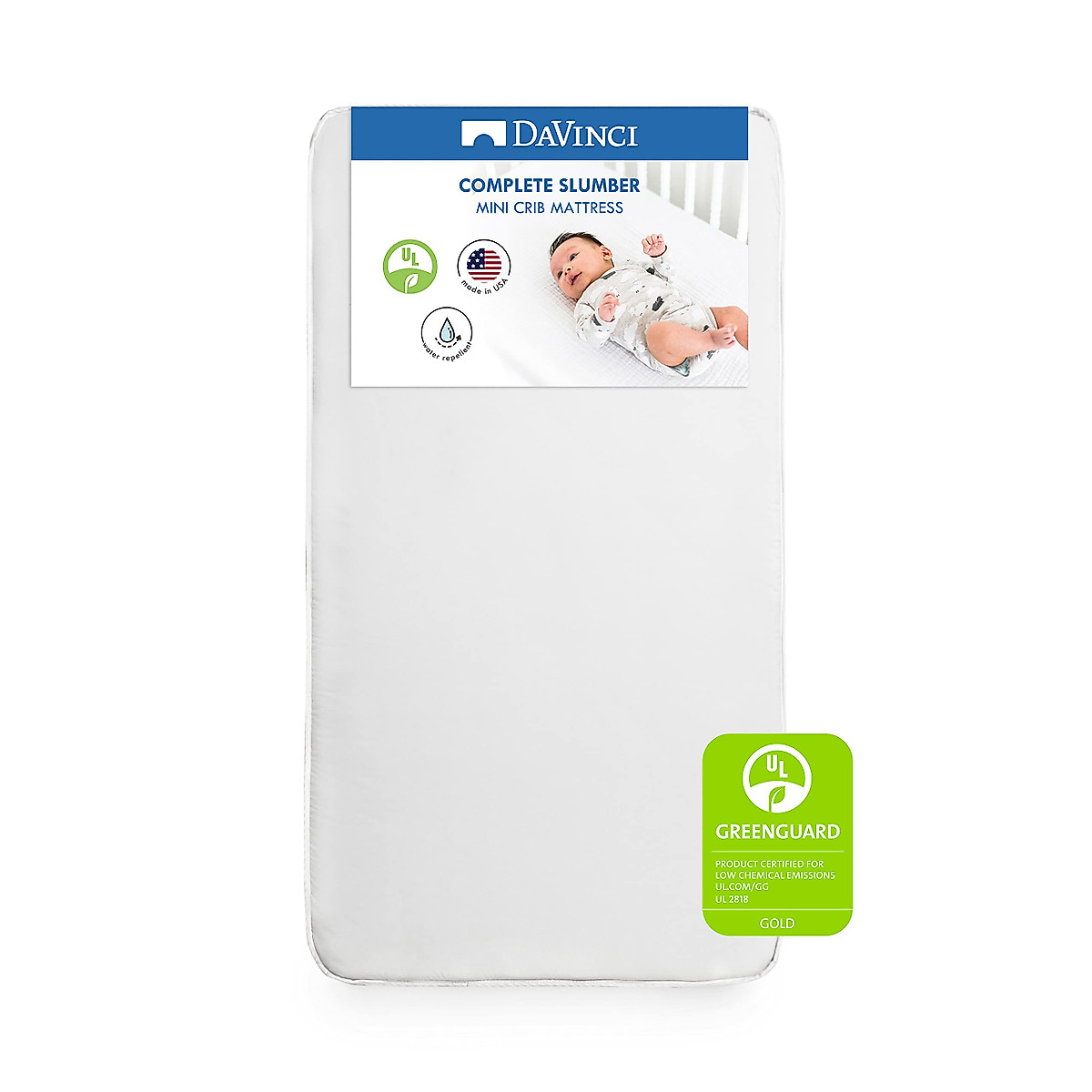 DaVinci Complete Slumber MINI Crib Mattress, Firm support, Lightweight, Waterproof, Greenguard Gold Certified