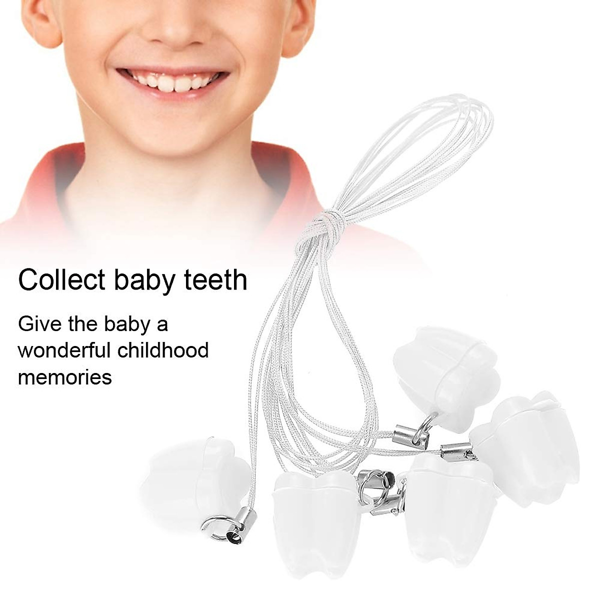 ANGGREK Milk Tooth Saver Necklaces, 5pcs Plastic Baby Milk Tooth Storage Box with Rope Tooth Saver Necklaces(White)