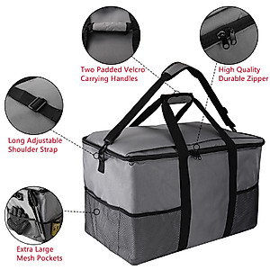 ZEAYEA Insulated Food Delivery Bag, Grocery Tote Bag Insulated Bag for Hot and Cold Food, Large Capacity Reusable Warming Bag for Restaurant, Camping, Shopping, Travel, 23" x 14" x 15", Gray