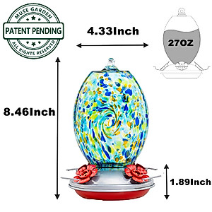 Muse Garden Hummingbird Feeders for Outdoors Hanging, Blown Glass Feeder - Gifts for Mom, Garden Backyard Decor, Unique Idea Women Mothers Day, 27OZ, Starry Night.
