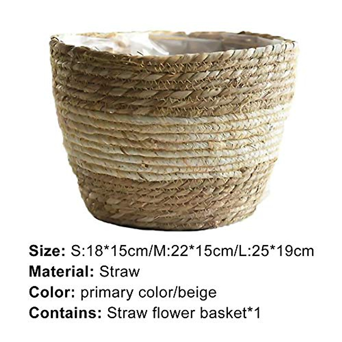 HEART SPEAKER Sturdy Multi-Function Straw Storage Basket Handmade Flower Pot for Home Ornament Beige S