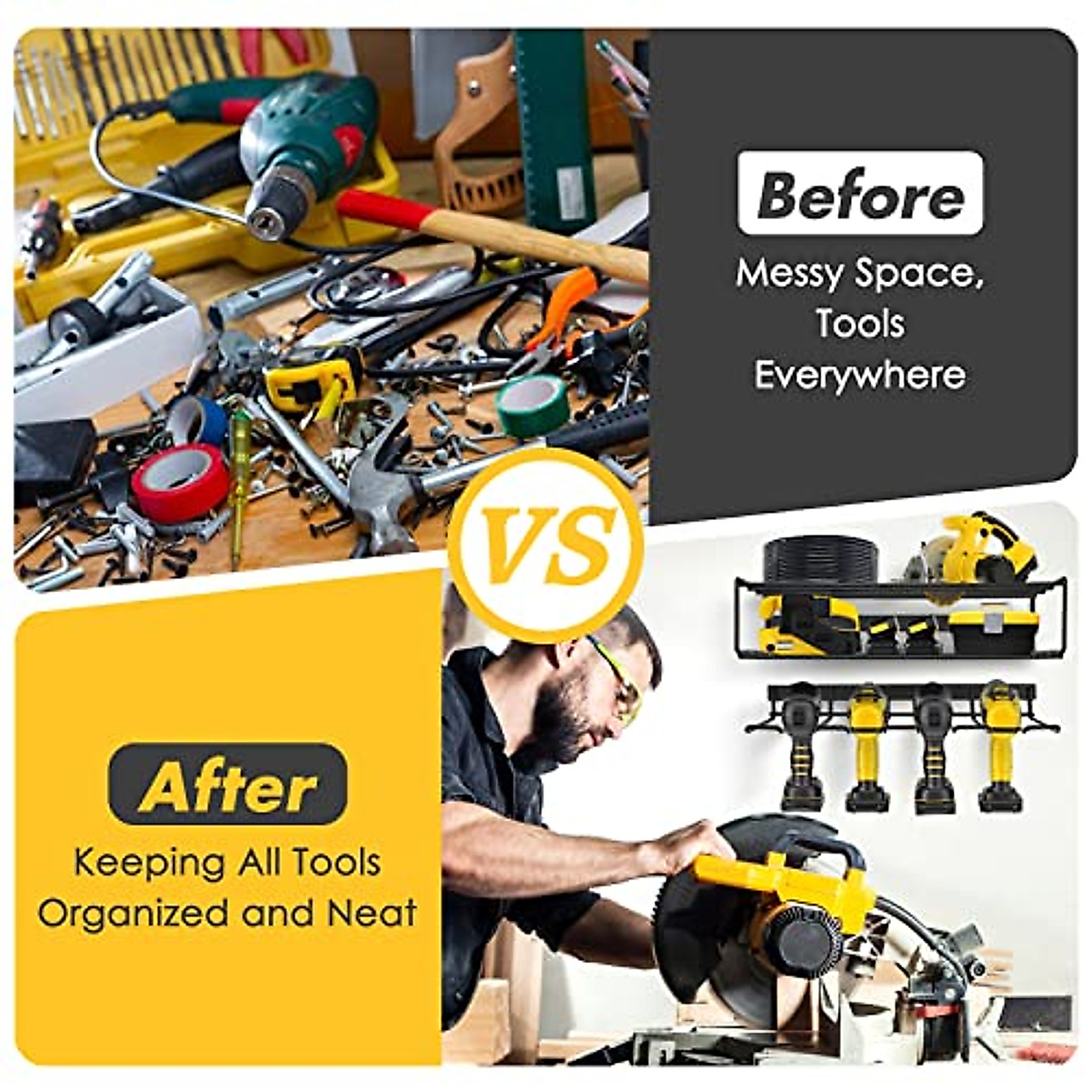 WASAIT Power Tool Organizer and Storage Rack Cordless Drill Tools Organizers Holder Garage Tool Storage Metal Wall Mounted for Handheld Power Tools Heavy Duty Floating Tool Shelf