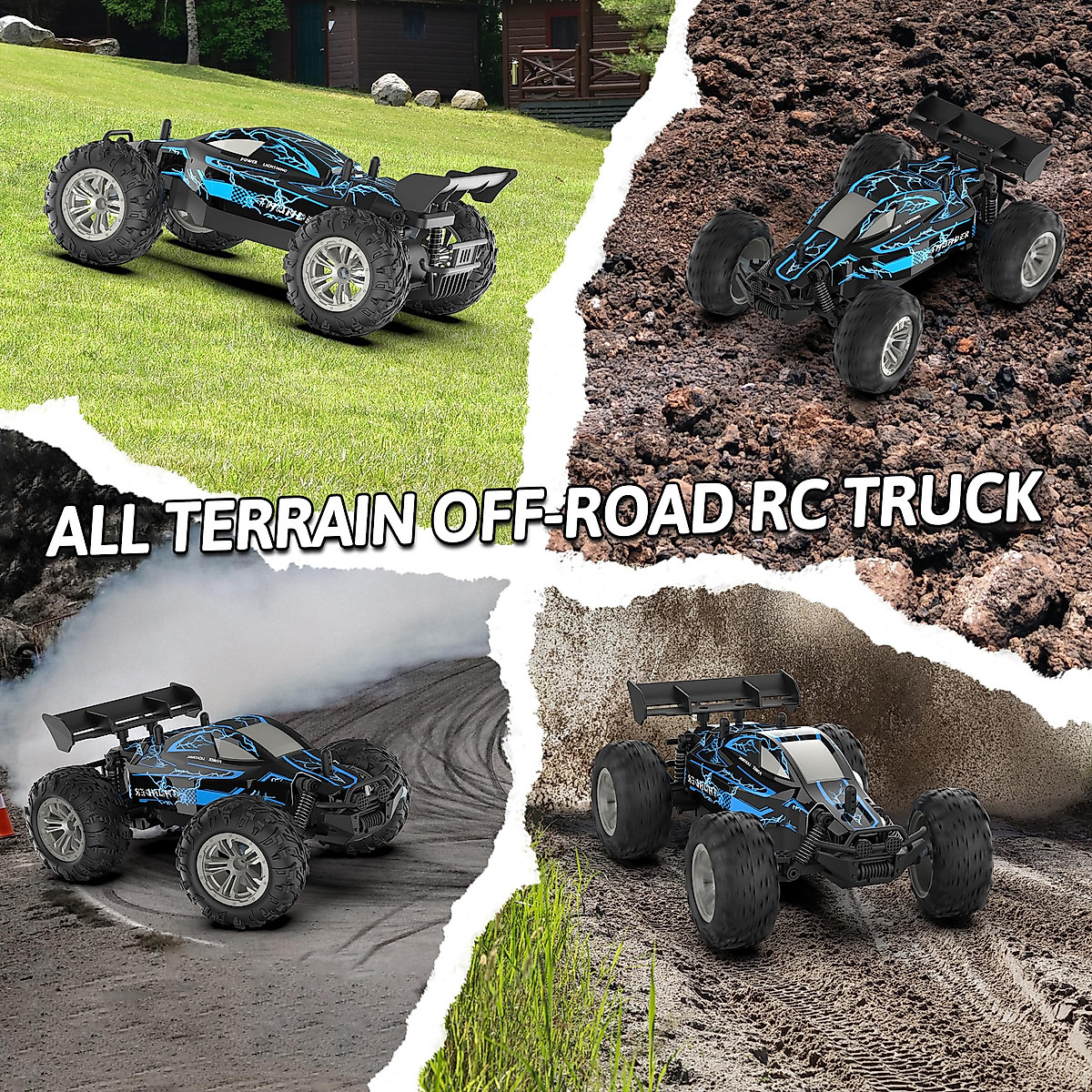 TURCGUO RC Truck,1:18 2WD All Terrain Fast Remote Control Car Electric Race Gift Boy Toy Off Road 20km/h 2.4GHz Radio RC Monster Truck for Adults with 2 Rechargeable Batteries