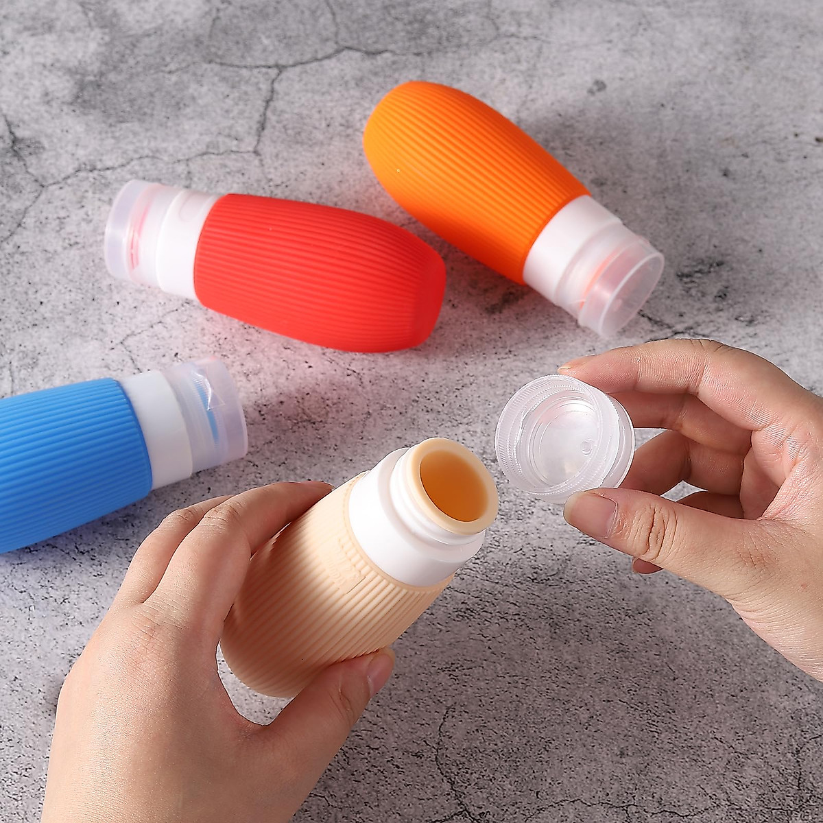 DEPOZA 3.4oz TSA-Approved Squeezable Silicone Travel Bottles - Leak-Proof, BPA-Free Containers for Shampoo, Conditioner, Lotion (4-Pack/Colorful)