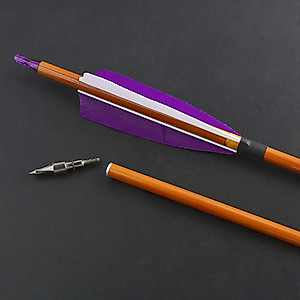 SHARROW 30 Inch Archery Carbon Arrows Bamboo Pattern Shaft 500 Spine Practice Hunting Arrows with Natural Feather Fletching for Archery Hunting Target Shooting 6/12pcs (12pcs)