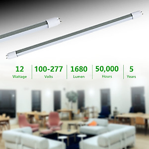 Xapolu 2FT T8 T10 T12 LED Tube Lights 12W 5000K, 24 Inch 1680Lm Light Bulbs, F17T8/F24T8 Fluorescent Light Bulbs Replacement, Ballast Compatible, Dual-Ended, Frosted Lens, UL Listed