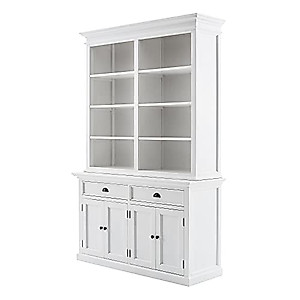 NovaSolo Halifax Mahogany Solid Wood Buffet Hutch Unit with 8 Shelves in White