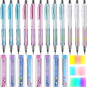 Boao 23 Pieces 0.9 mm Mechanical Pencil Set, Includes 12 Pieces Mechanical Pencils, 8 Tubes of Pencil Refills, 3 Pieces Erasers for School and Office Drawing Crafting