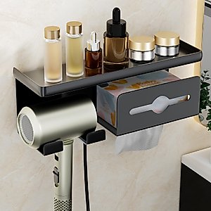 Neymlya Hair Dryer Holder, 3-in-1 Hair Tool Organizer Wall Mounted, Multifunctional Blow Dryer Holder with Shelf and Dryer Sheet Holder for Bathroom, Salon, Bedroom Organizers & Storage(Grey)