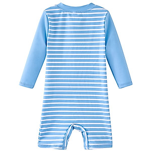 UMELOK Infant Swimwear Boy One Piece Full Zip with Long Sleeve UPF 50+ Sun Protection Swimsuit Sky Blue-Stripe,6M