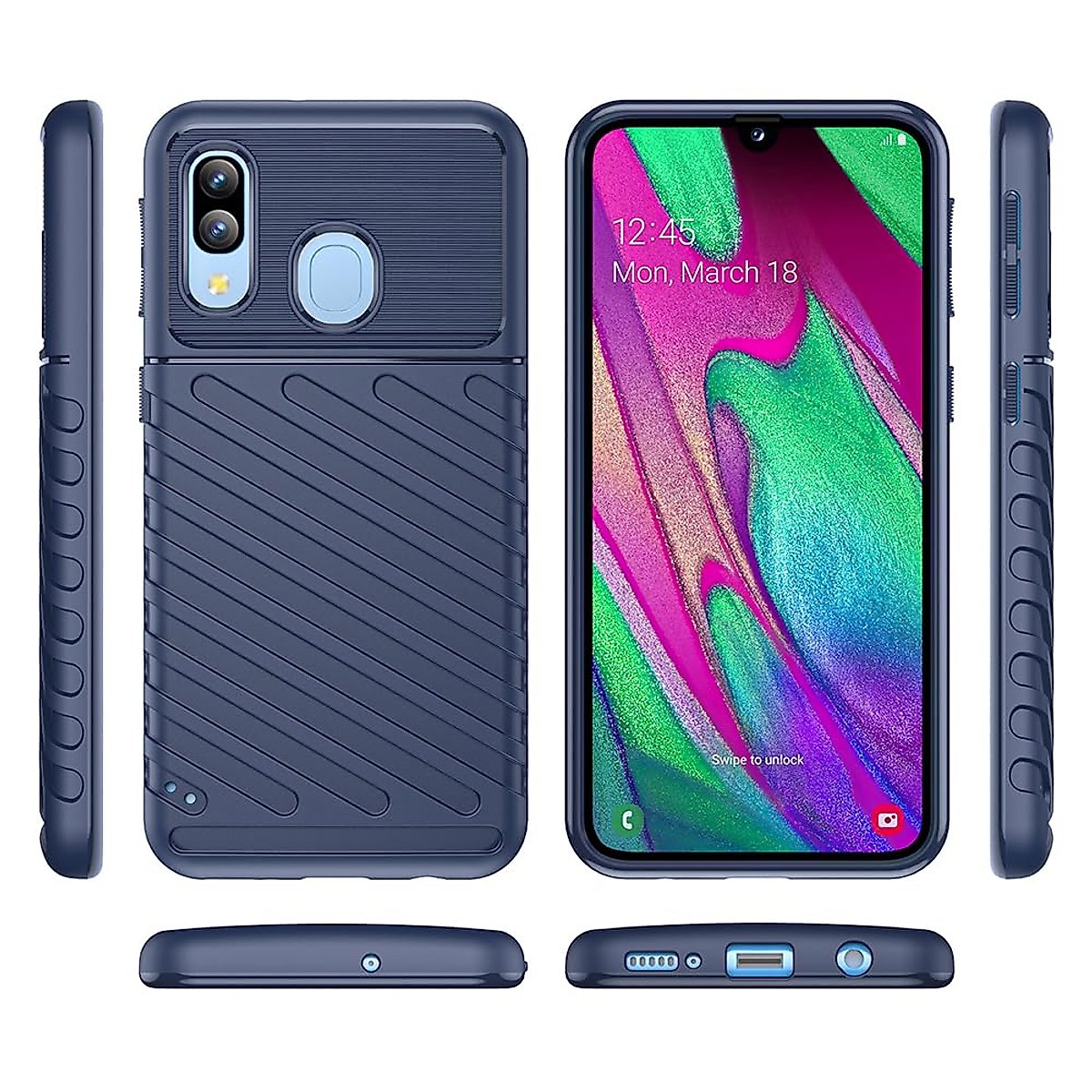 DFTCVBN Phone Case for Galaxy A40 Case, Samsung A40 SM-A405F Case with Screen Protector, Military Grade Shockproof Rugged Shield Anti-Scratch Soft TPU Back Cover Cases for Samsung Galaxy A40 blue