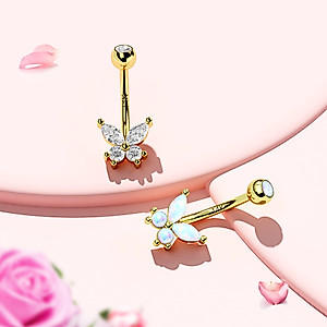 Jewseen 14K Gold Belly Button Rings for Women Butterfly Belly Rings Navel Piercing Jewelry Belly Piercing Body Piercing Jewelry