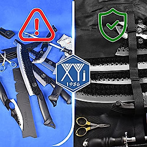 XYJ Authentic Since 1986,6pcs Cooking Slice Knives Set,Camping Chef Knife With Sheath Holder,Honing Steel,Whetstone,Cake Knife,Roll Bag Kitchen Vegetable Knives,Full Tang,High Carbon Steel (Black)