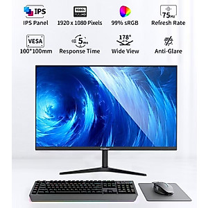 GreBear 27-inch Computer Monitor IPS Panel PC Monitors FHD 1080p 75Hz LED Display Home Office Desktop Screen, HDMI, VGA, Flicker-Free, Flicker Free, Blue Light Filter, 100x100 mm VESA Mountable