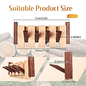 2 Pcs Wood Coat Piano Hooks with 4 Flip Down Hooks Decorative Wooden Wall Mounted Rack Hooks Handmade Natural Walnut Wood and Beech Artwork Coat Hangers Multi Rack for Towel Hat Key Scarfs Purses Bag