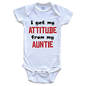 I Get My Attitude from My Auntie Funny Niece Nephew One Piece Baby Bodysuit, 0-3 Months White