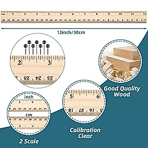 LovesTown 60 Pack Wooden Rulers, 12 Inch Ruler Bulk 2 Scale Measuring Rulers for Kids Students Office School Supplies Classroom