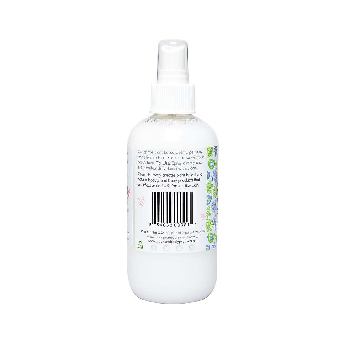 Smell the Roses Cloth Wipe Spray, 8 fl. oz. - Plant-based Baby Bottom Wash made with All-Natural and Organic Ingredients by Green and Lovely