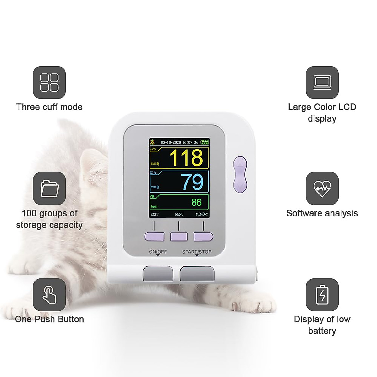 Veterinary/Animal use Automatic Blood Pressure Monitor for cat/Dog,One-Year Warranty (1 Cuff)