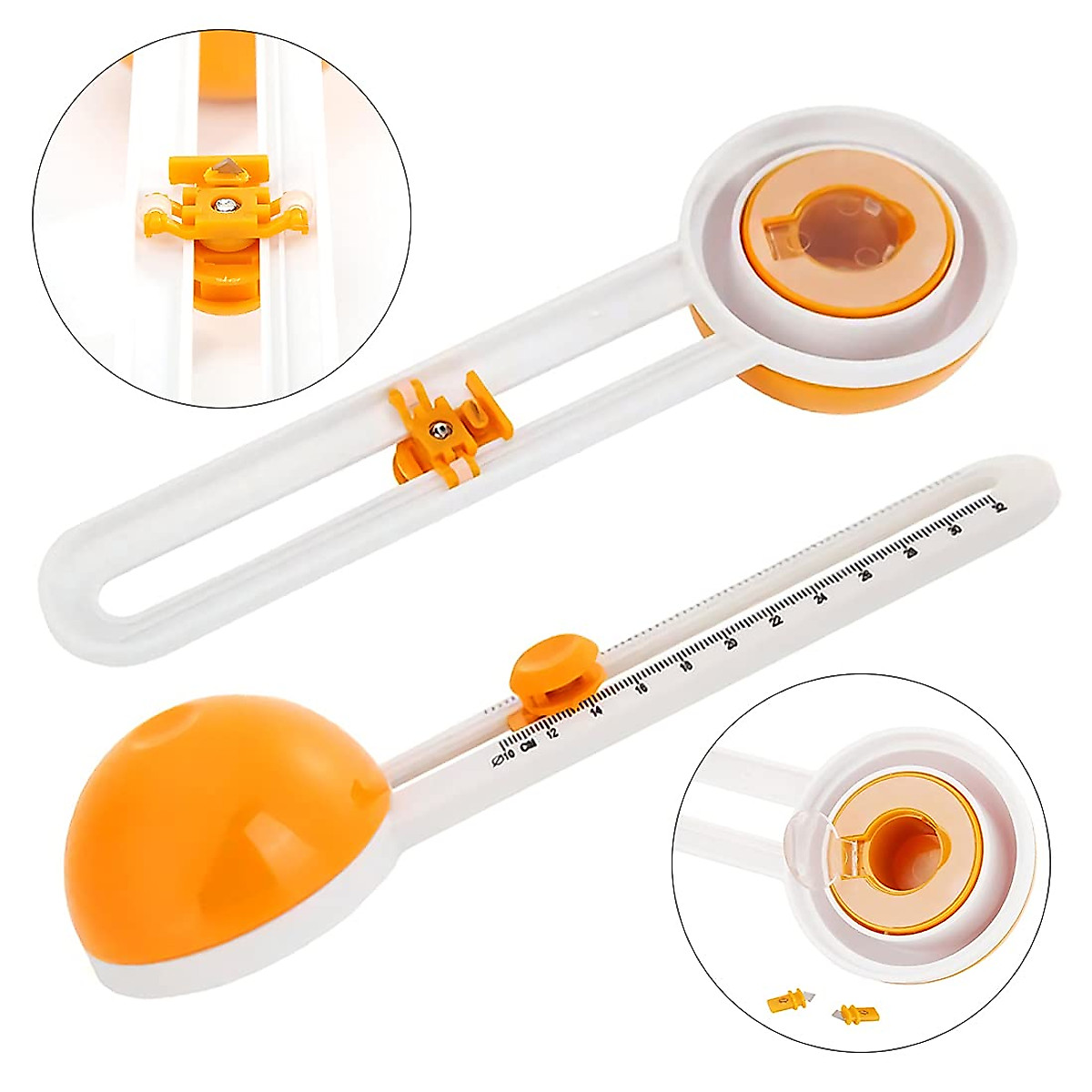 Circle Paper Cutter Rotary Circular Cutter for Cardstocks Craft Cutting Tools, Compass Paper Cutter Trimmer Scrapbooking (included 3 blades) (Orange)