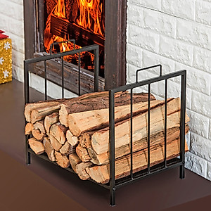 MyGift Compact Firewood Rack, Black Metal Fireplace Wood Log or Kindling Holder Organizer