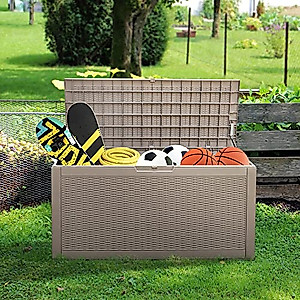 Rankok 100 Gallon Resin Deck Box Outdoor Waterproof Storage Box for Patio Furniture Outdoor Cushions Throw Pillows Garden Tools and Pool Toys With Handles (Beige)