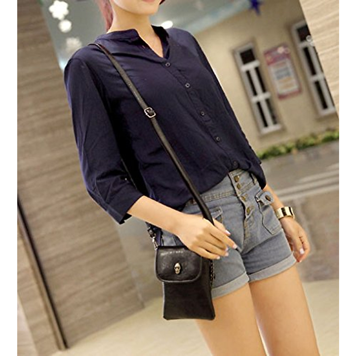 Studded Skull Gothic Mini Chain Crossbody Shoulder Bag Satchel Travel Leather Tote Handbag Purse