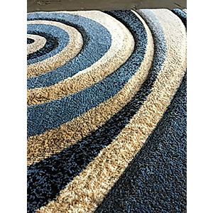 Modern Area Rug Blue Sculpture Design 258 (5 feet 2 inches x7 feet 1inch)
