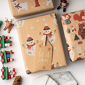 RUSPEPA Christmas Kraft Wrapping Paper Santa Claus Xmas Theme Elements Great for Christmas, Birthdays, Holiday, Baby Shower - 6 Sheets Packed as 1 roll - 17.5 x 30 inches per Sheet