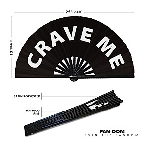 Crave Me hand fan foldable bamboo circuit hand fan funny gag slang words expressions statement gifts Festival accessories Rave handheld Circuit event fan Clack fans (Black)