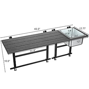 GDLF Upgraded Balcony Table Outdoor Patio Bar Table with Durable Composite Tabletop Aluminum Alloy Frame Hanging Folding Adjustable with Removable Ice Bucket, Easy Assembly (10Mins),43.5" L