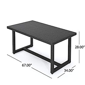 Christopher Knight Home Sophia Outdoor 7 Piece Wicker Dining Set, Grey Cushions