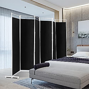 Nightcore 6 Ft Room Divider, 6 Panel Folding Wall Divider, Freestanding Partition with Adjustable Foot Pads, Perfect Privacy Screen for Home Office (Black)