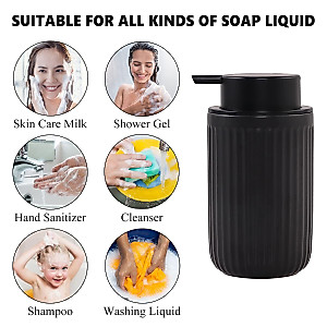 BSDISP Ceramic Foam Hand Dish Liquid Black Soap Dispenser for Bathroom, 12 oz Refillable Lotion Soap Dispenser with Black Pump, Modern Home Bathroom Decor