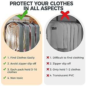 2 pack 40" Clear Garment Bags for Hanging Clothes, Suit Bags for Closet Storage, Clothing Storage, Garment Bags for Travel Covers with 4" Gussets for Coats, Jackets, Shirts, Dresses & Sweater
