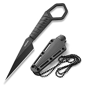 Omesio Fixed Blade Knife with Sheath, 6.38” Neck Knife Full Tang Small Necklace Knife for Men, Compact EDC Tactical Knife Suitable for Survival Hiking Camping Outdoor (Black)